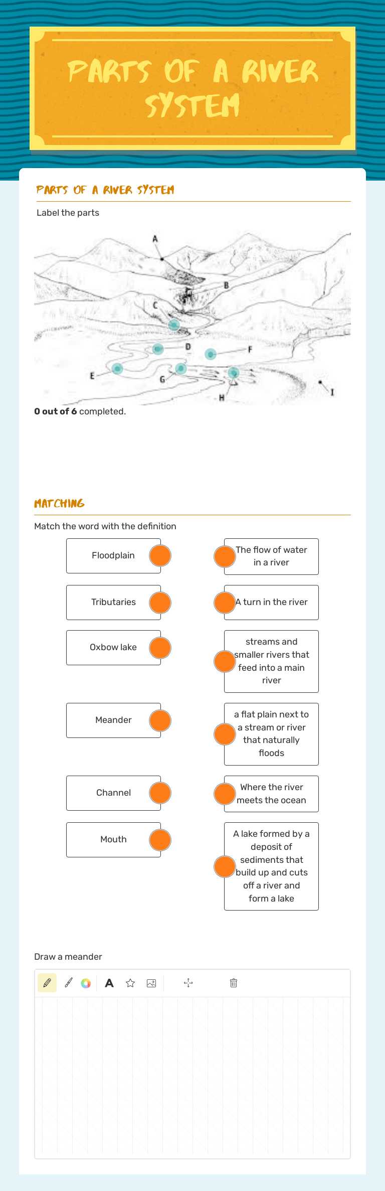 Parts of a river system by Joel Leath | Interactive Worksheet | Wizer.me