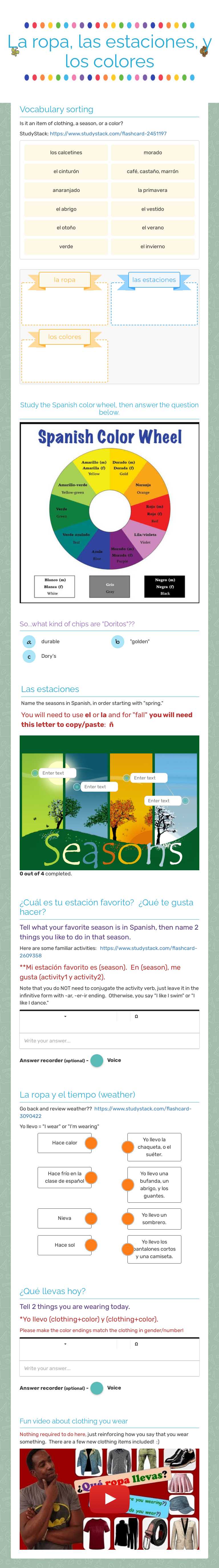 La ropa, las estaciones, y los colores by Julie Willadsen | Interactive ...