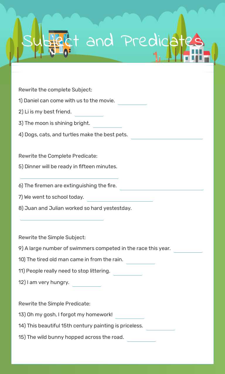 Subject and Predicates by Jessica Betts | Interactive Worksheet | Wizer.me