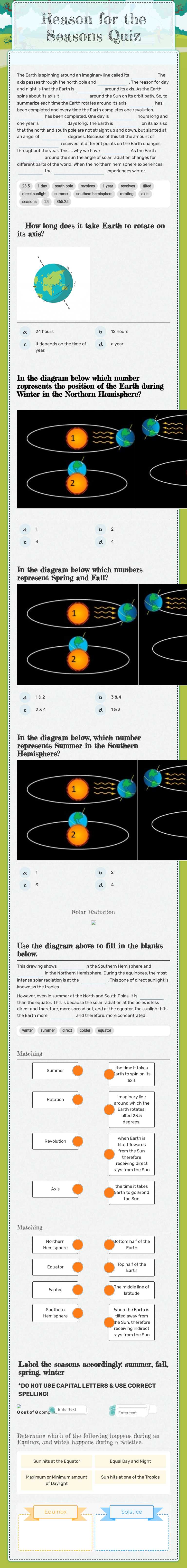 Reason for the Seasons Quiz by Sierra Nally | Interactive Worksheet ...