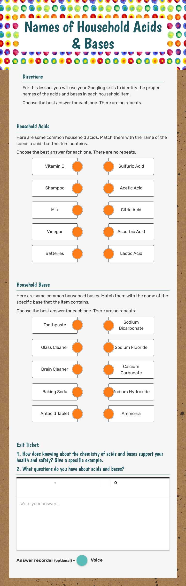 Names of Household Acids & Bases by Breanna Eng | Interactive Worksheet ...