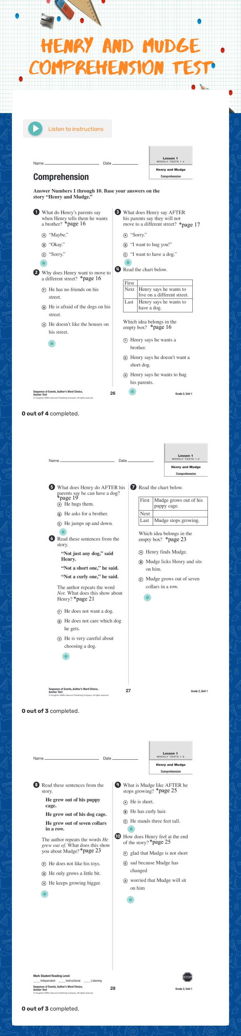 Henry and Mudge Comprehension Test by Audra Garrison | Interactive ...