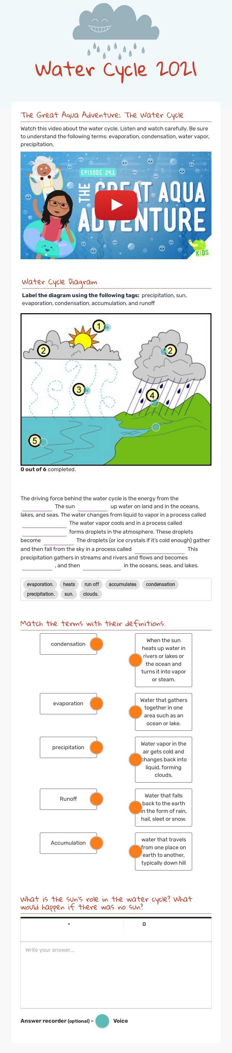 Water Cycle 2021 by Leeanna Davis | Interactive Worksheet | Wizer.me
