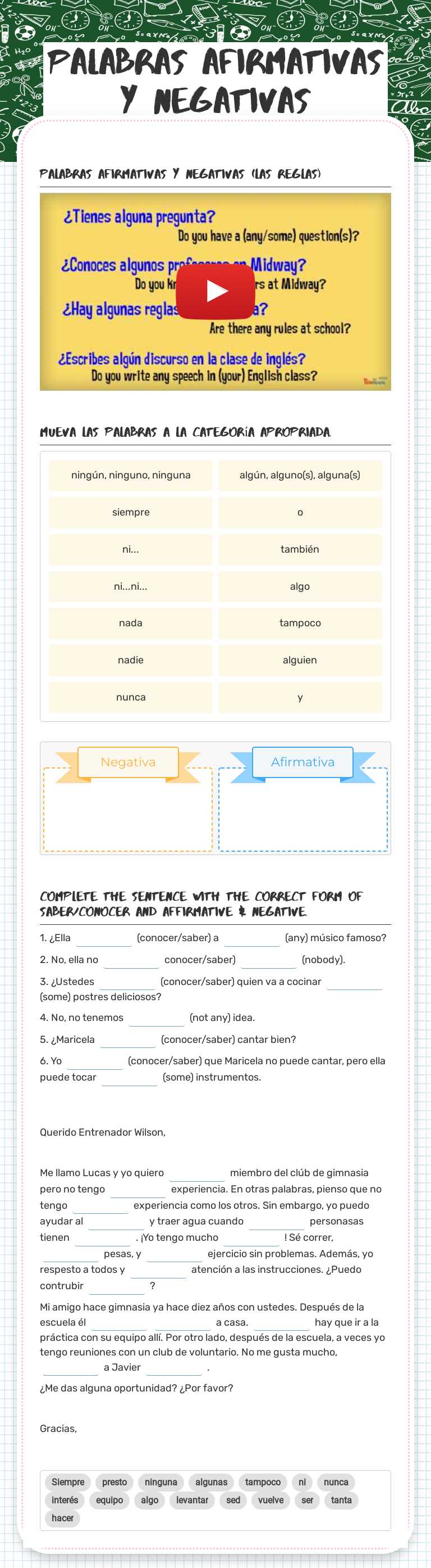 Boost your Spanish grammar! Practice affirmative & negative words with ...
