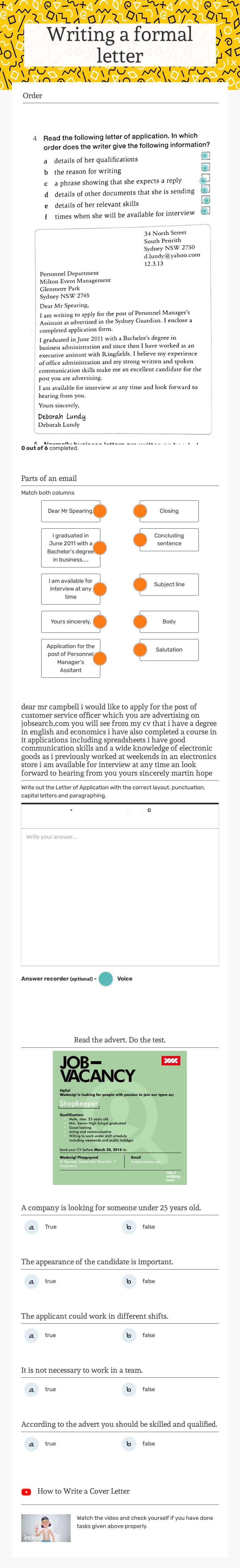 Writing a formal letter by BILJANA JEŽIK | Interactive Worksheet | Wizer.me