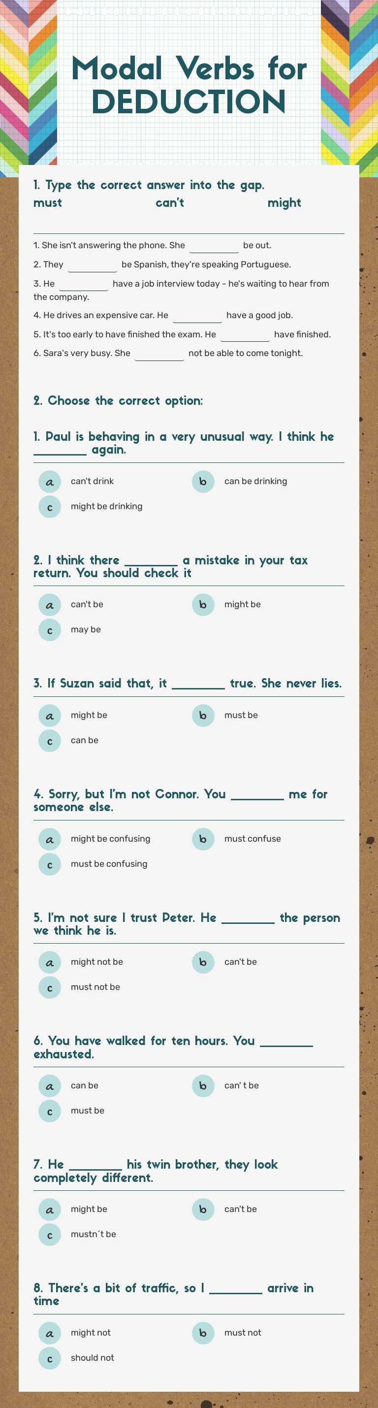Modal Verbs for DEDUCTION by Sergio Wisner | Interactive Worksheet ...