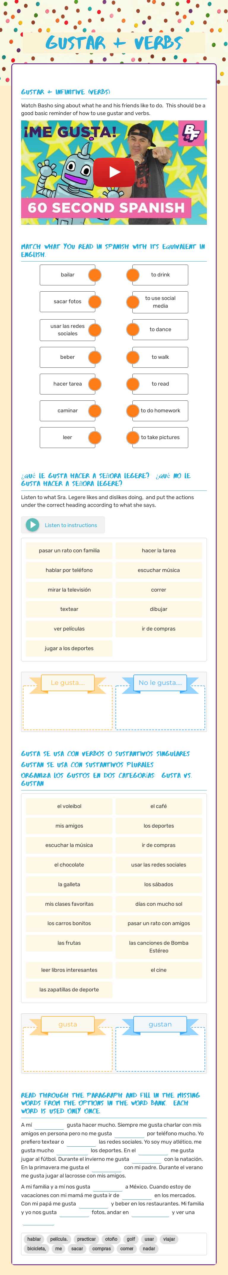 Master Spanish 'gustar' verb! Practice conjugation with infinitives and ...