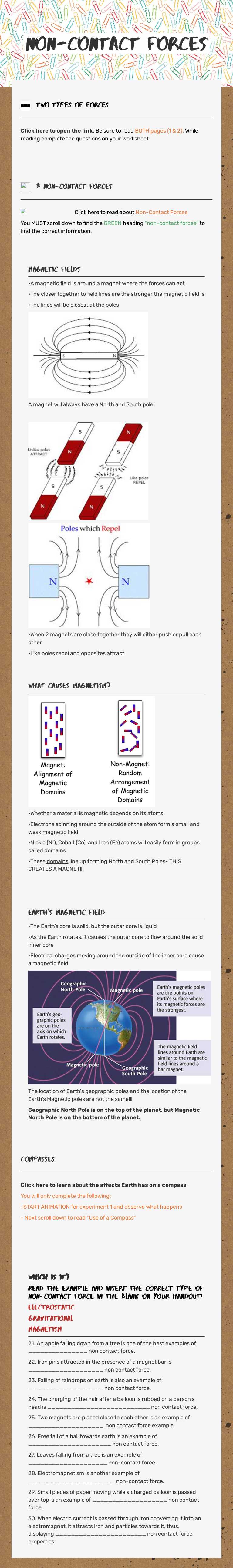 Non-Contact Forces by Haily Clark | Interactive Worksheet | Wizer.me