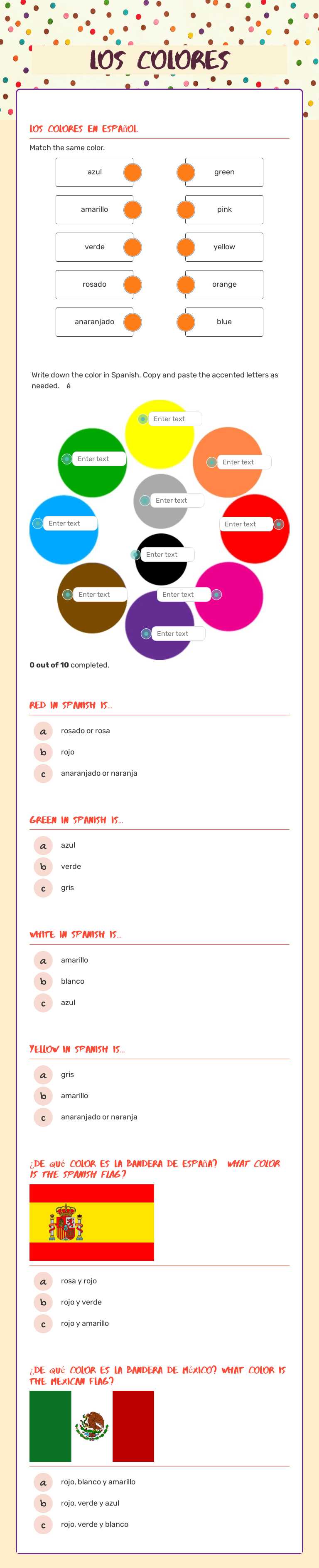 Learn Spanish colors with this fun worksheet! Match, identify, and ...