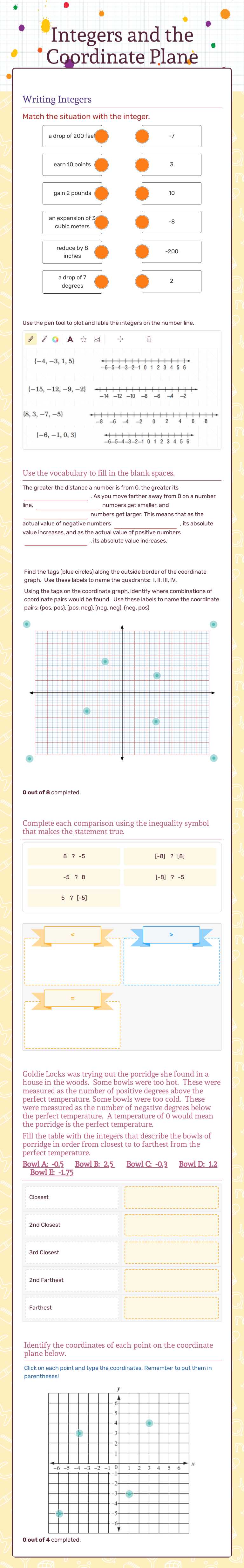 Integers and the Coordinate Plane by Samantha Yaeger | Interactive ...