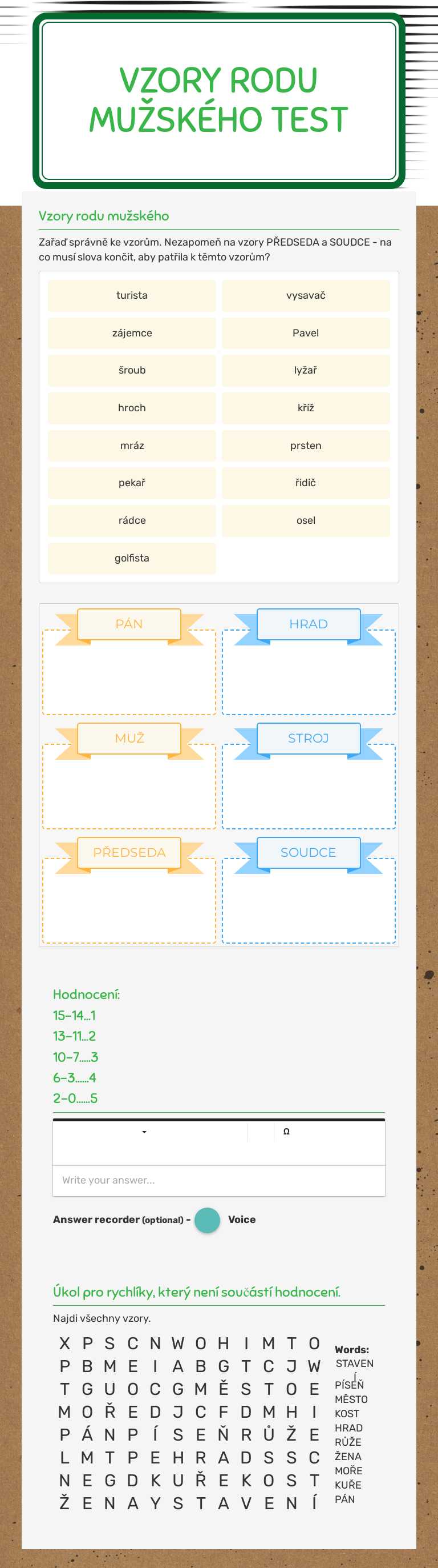 Vzory rodu mužského test by Vendula Tvrdíková | Interactive Worksheet ...