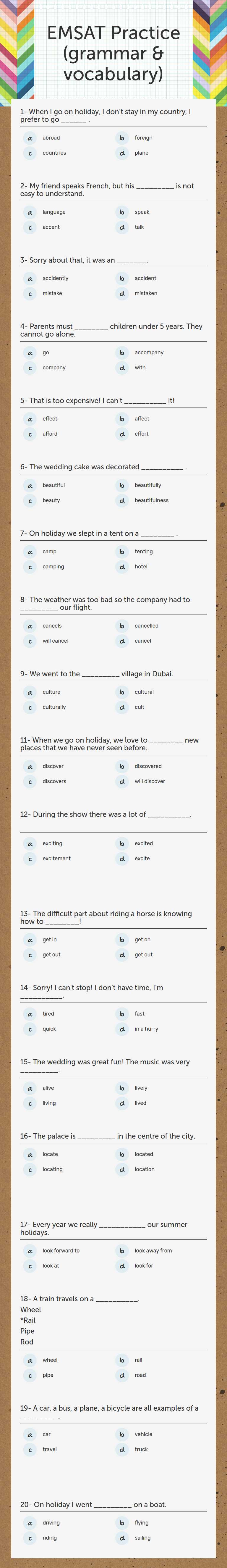 EMSAT Practice (grammar & vocabulary) by Manoubia Allagui | Interactive ...