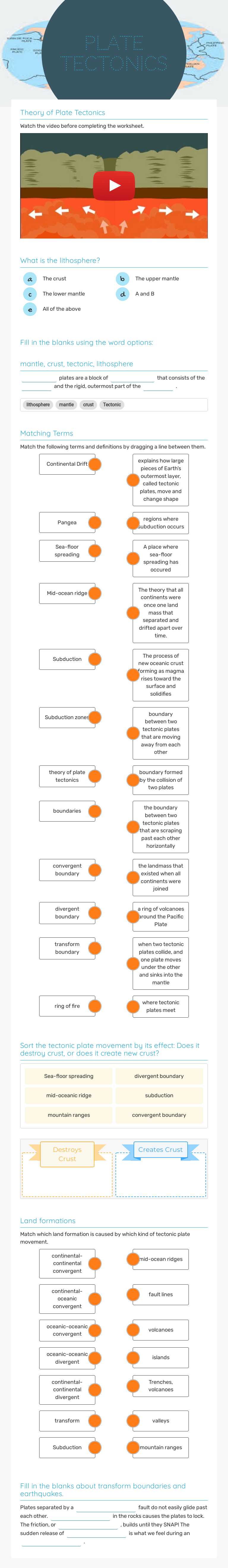 Plate Tectonics by Courtney Mills | Interactive Worksheet | Wizer.me