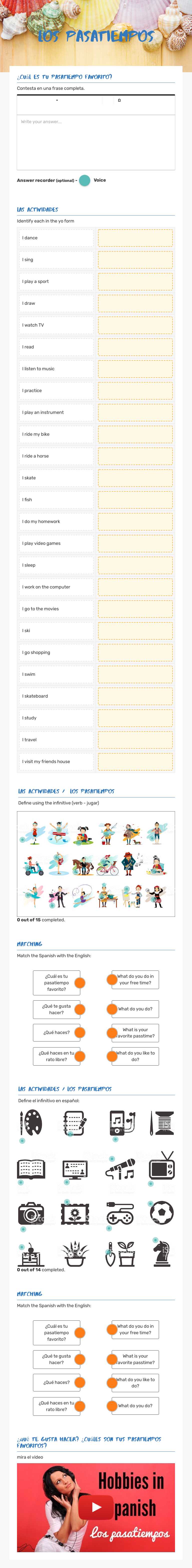 Master Spanish hobbies! Practice 'los pasatiempos' vocabulary with fun ...