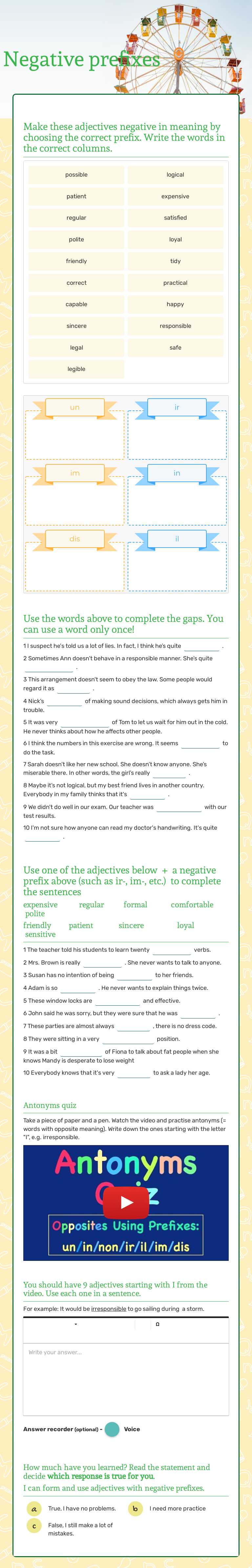 Negative prefixes by Korana Branšteter | Interactive Worksheet | Wizer.me
