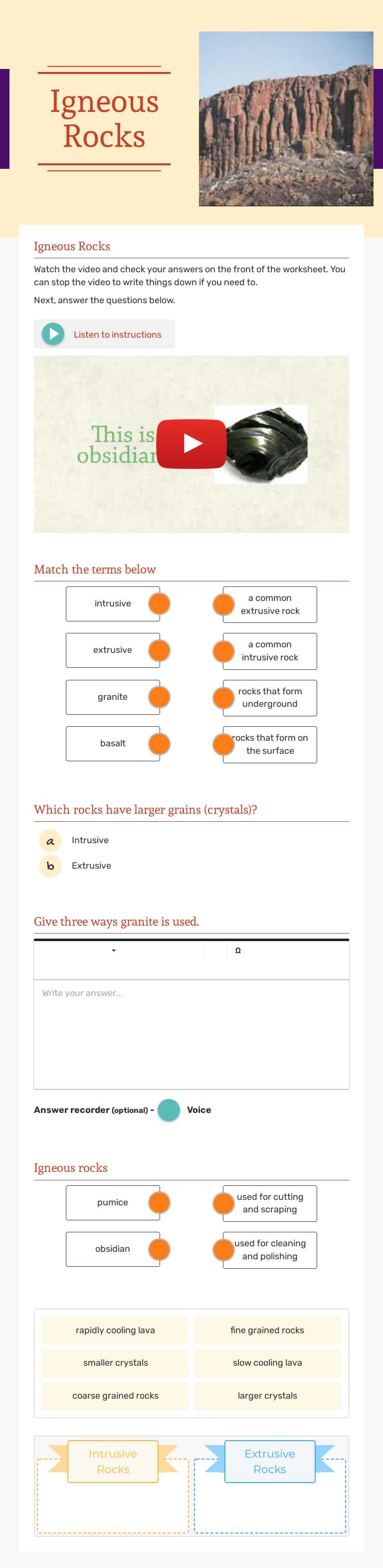 Igneous Rocks by Deanna Harrell | Interactive Worksheet | Wizer.me