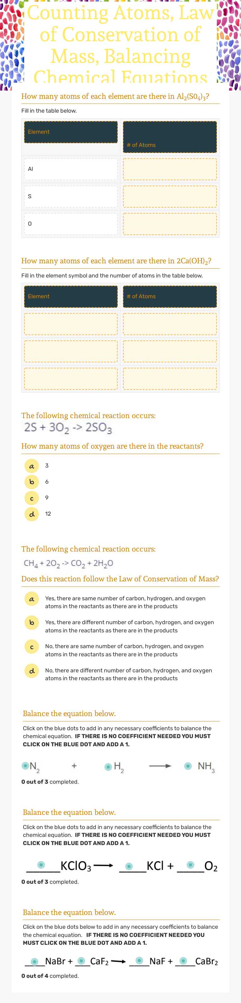 Counting Atoms, Law of Conservation of Mass, Balancing Chemical ...