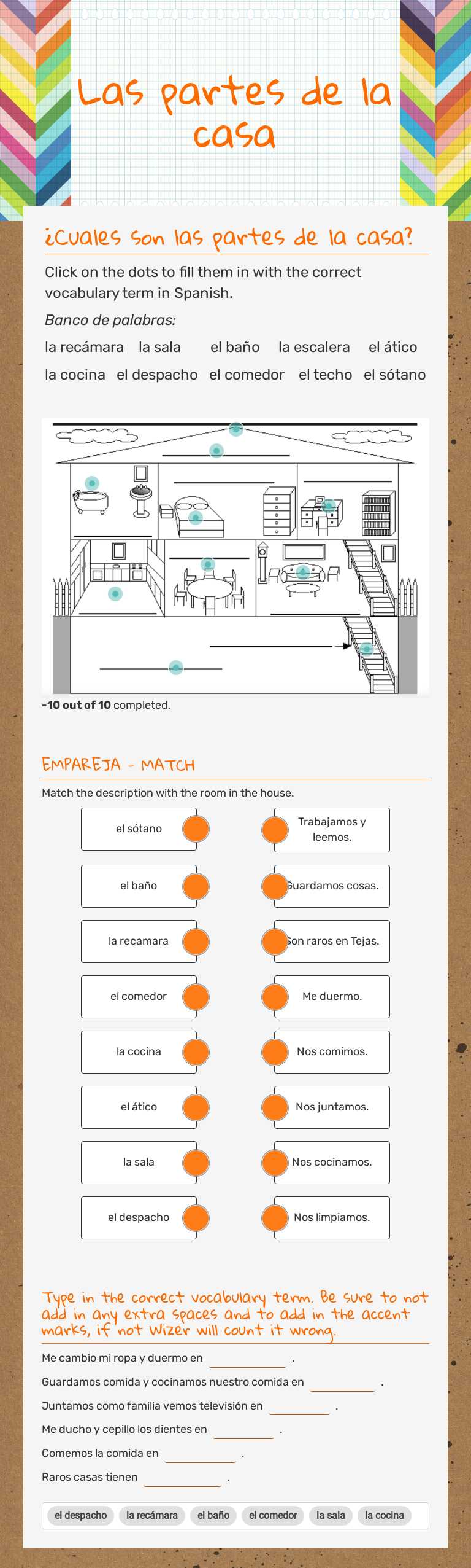 Las partes de la casa by Mark Dziadul | Interactive Worksheet | Wizer.me