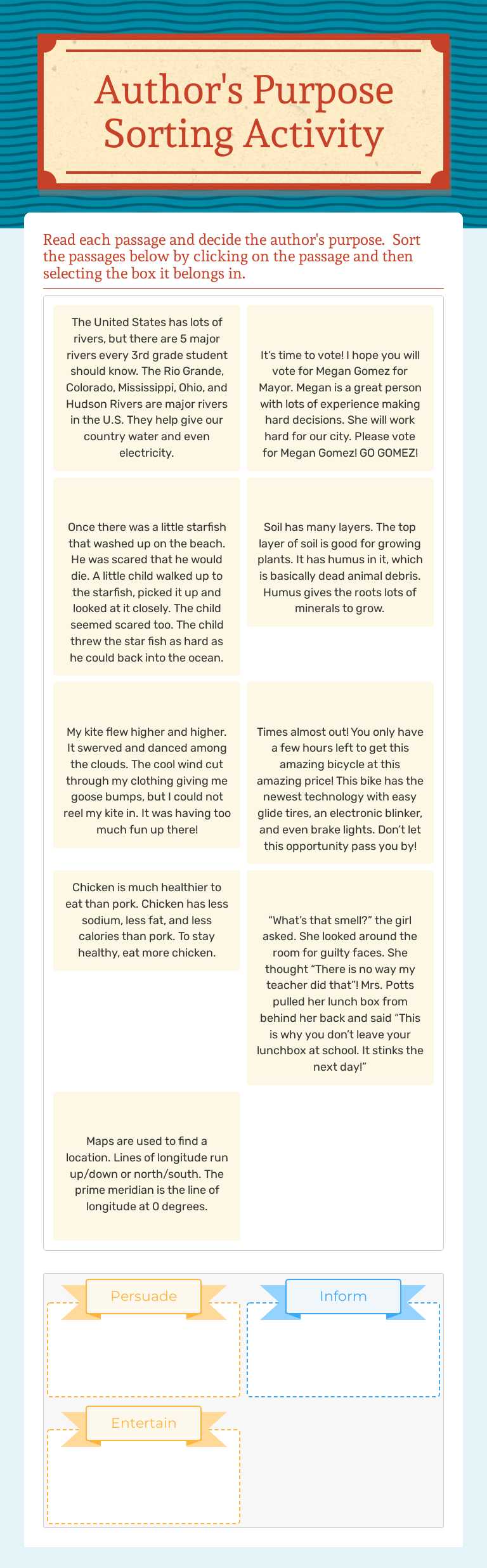 Master Author's Purpose! Sort passages to identify if writers aim to ...