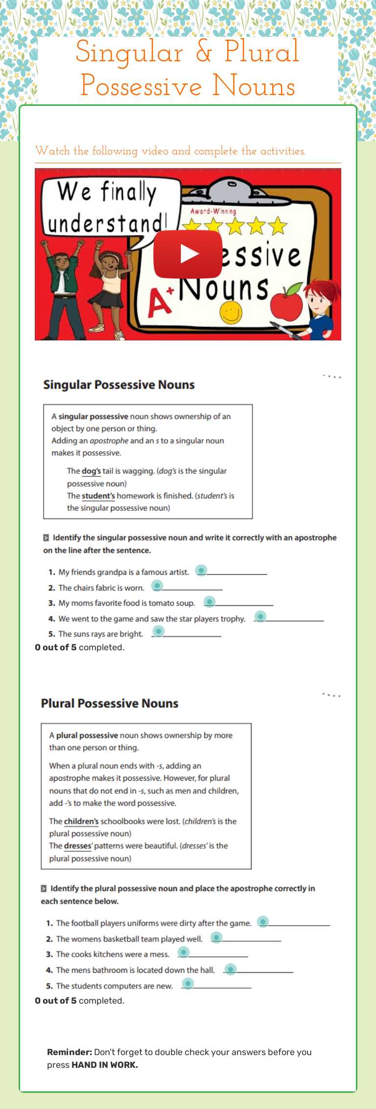 Master singular and plural possessive nouns! Practice apostrophe rules ...