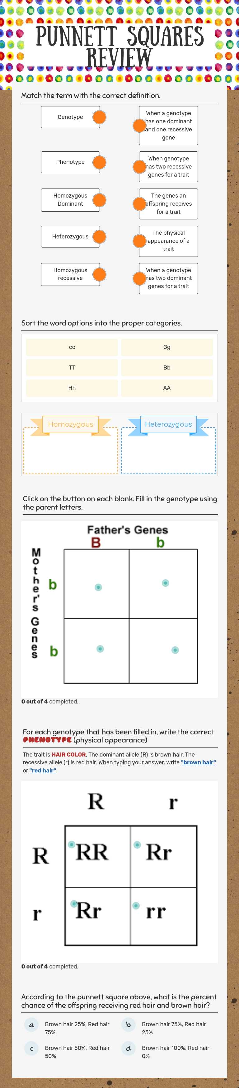 Punnett Squares Review by Amy Ingram | Interactive Worksheet | Wizer.me