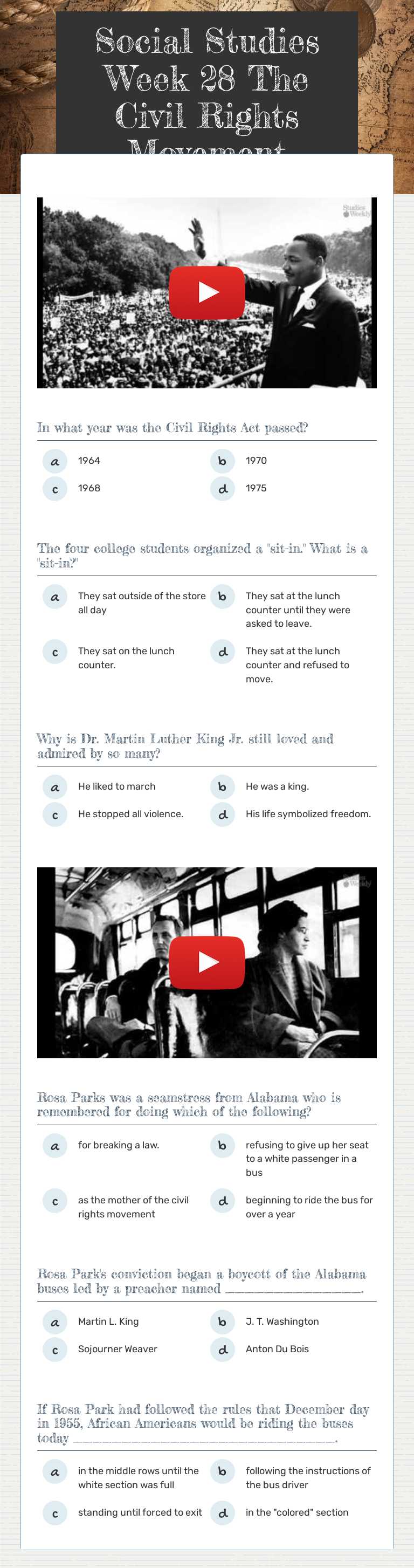 Social Studies Week 28 The Civil Rights Movement by Christina Sebastian ...