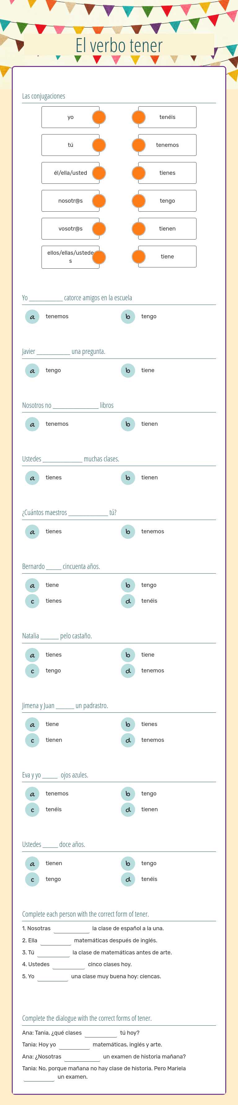 Master 'tener' conjugation in Spanish! Fun worksheet for beginners ...