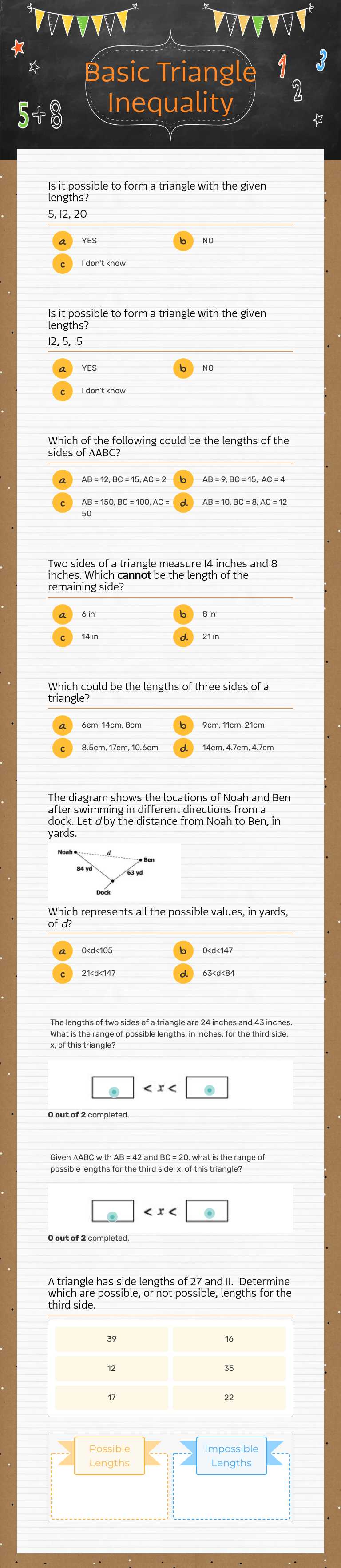 Basic Triangle Inequality by Lauren Swiatek | Interactive Worksheet ...