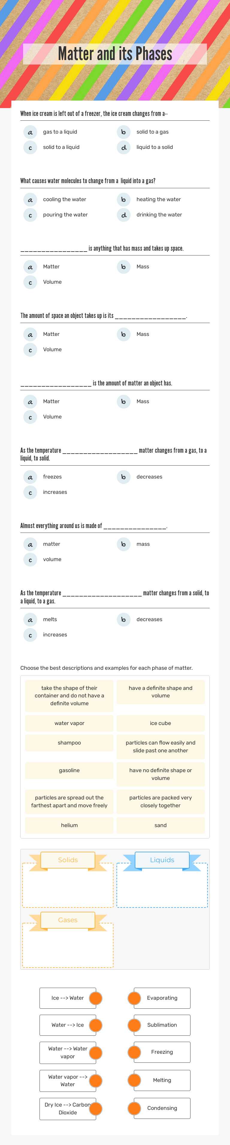 Matter and its Phases by Lori Melton | Interactive Worksheet | Wizer.me