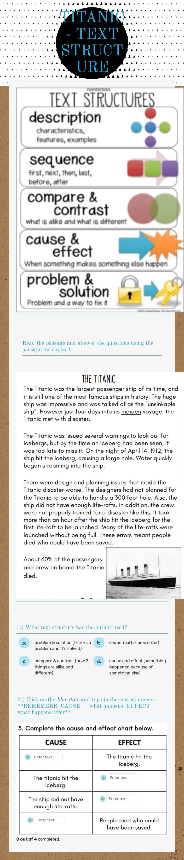 Master Titanic text structures! Identify cause & effect, compare ...