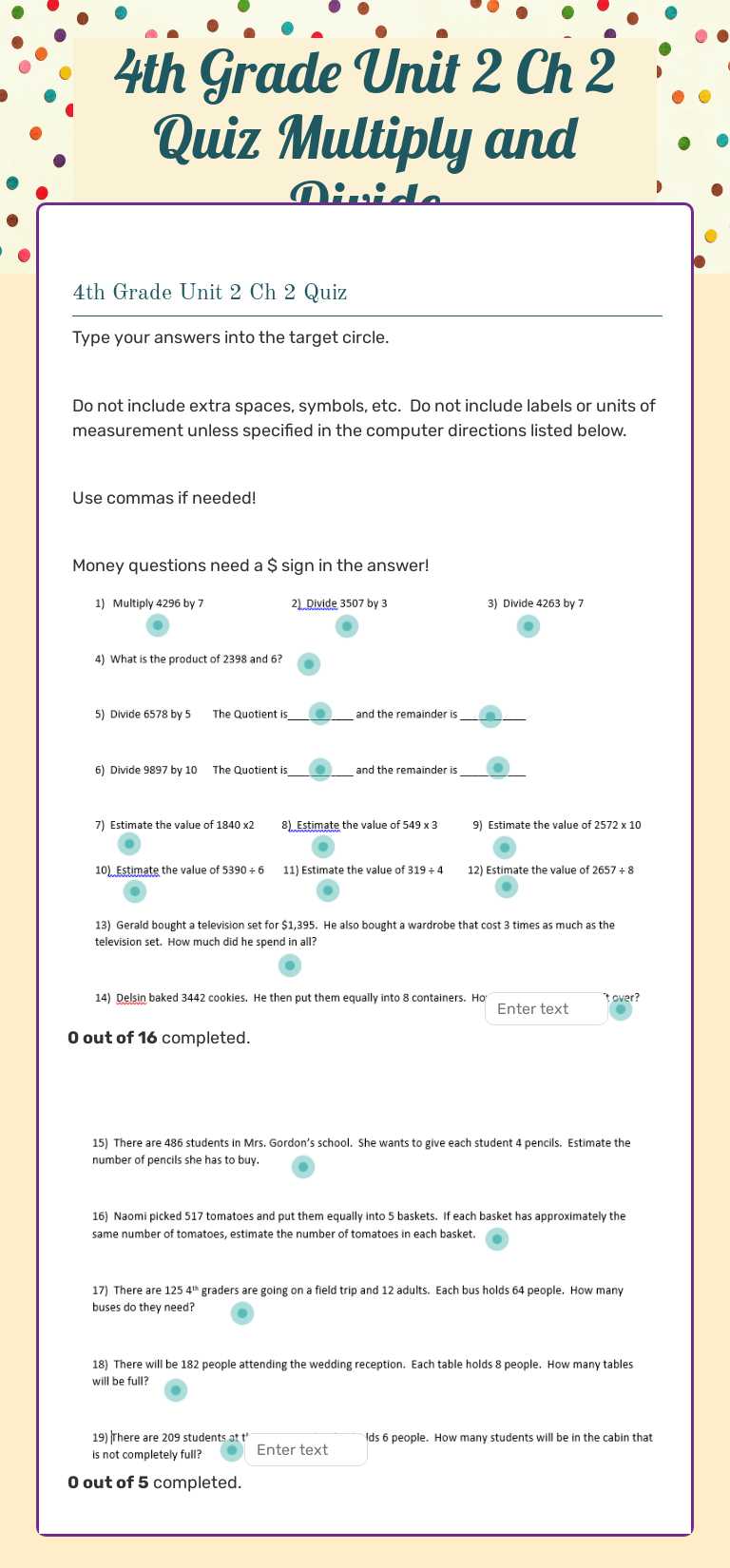 4th Grade Multiplication & Division Quiz Practice | 4th Grade Unit 2 Ch ...