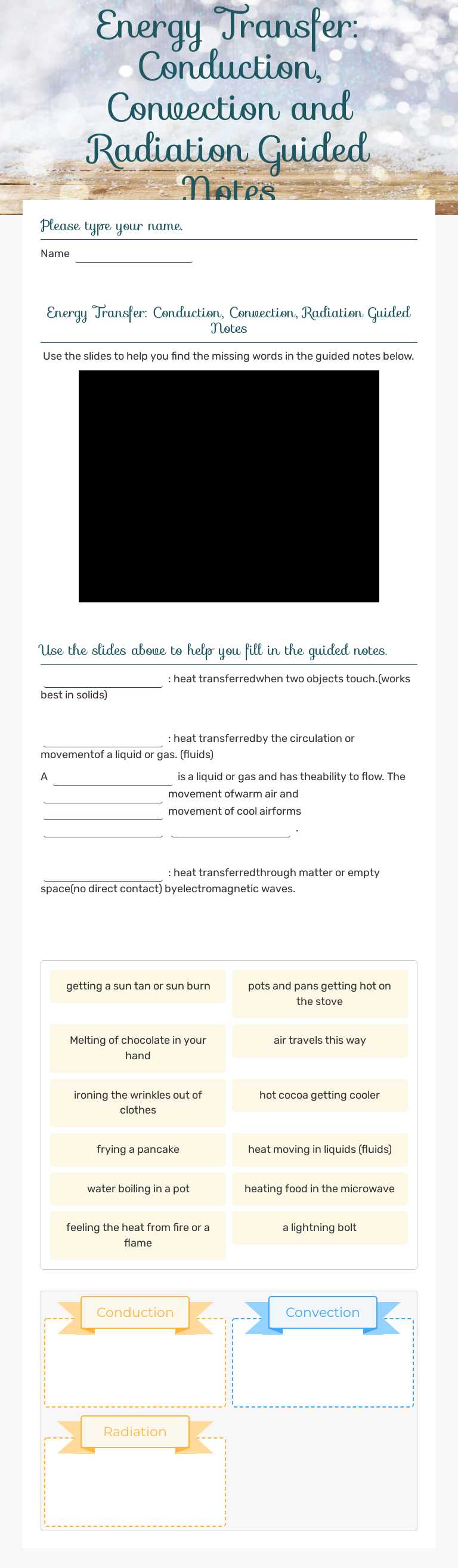 Energy Transfer: Conduction, Convection and Radiation Guided Notes by ...