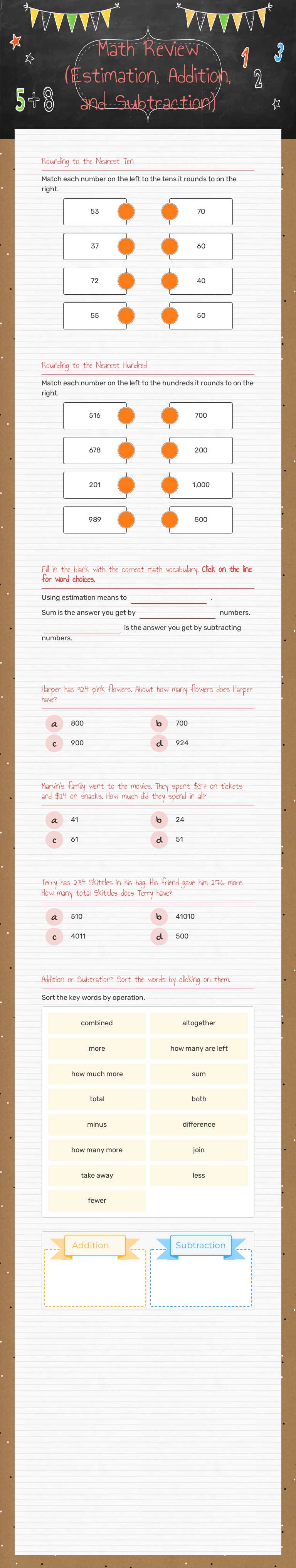 Math Review (Estimation, Addition, and Subtraction) by Batina Johnson ...