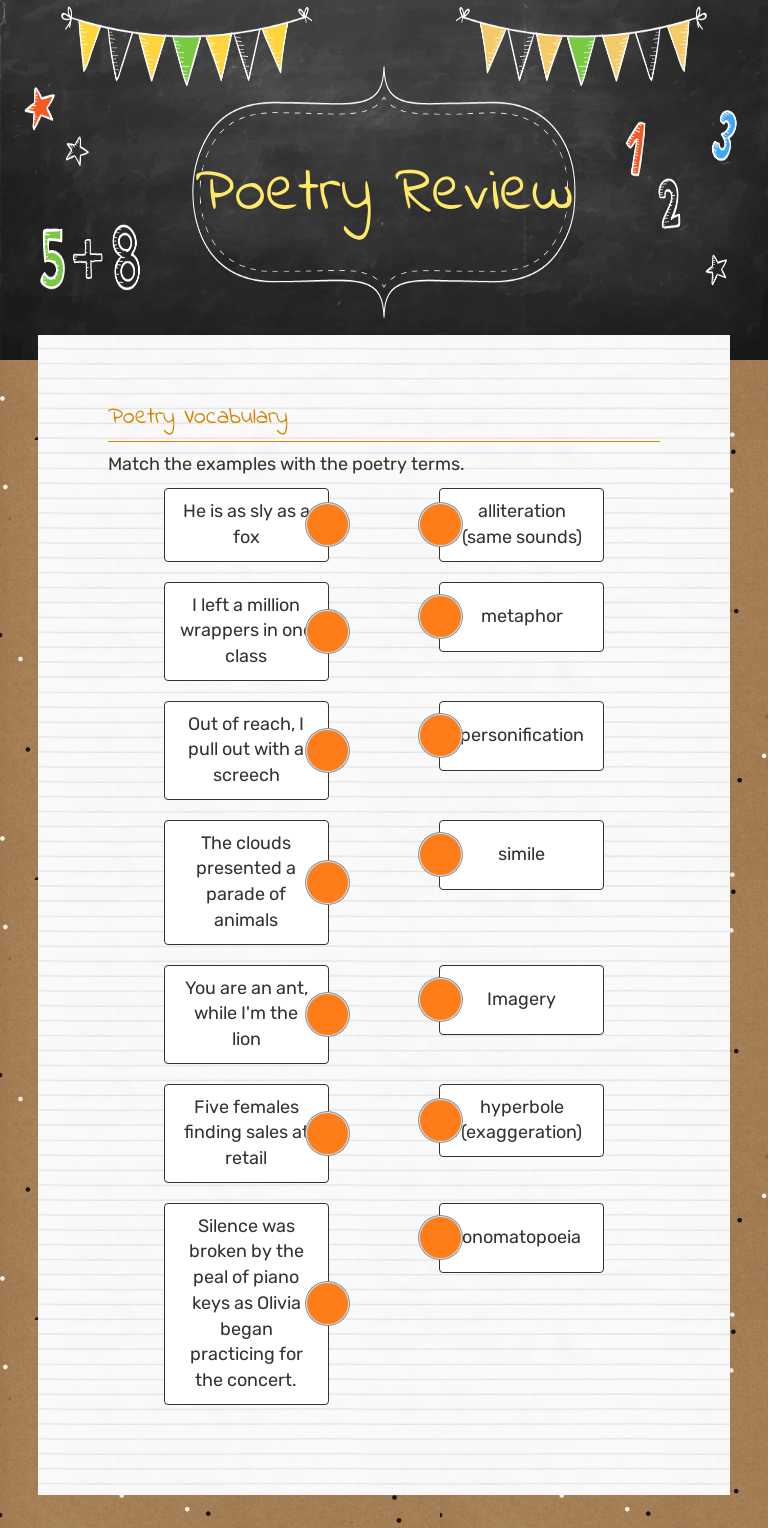 Learn poetry's magic! Match examples to simile, metaphor, hyperbole ...