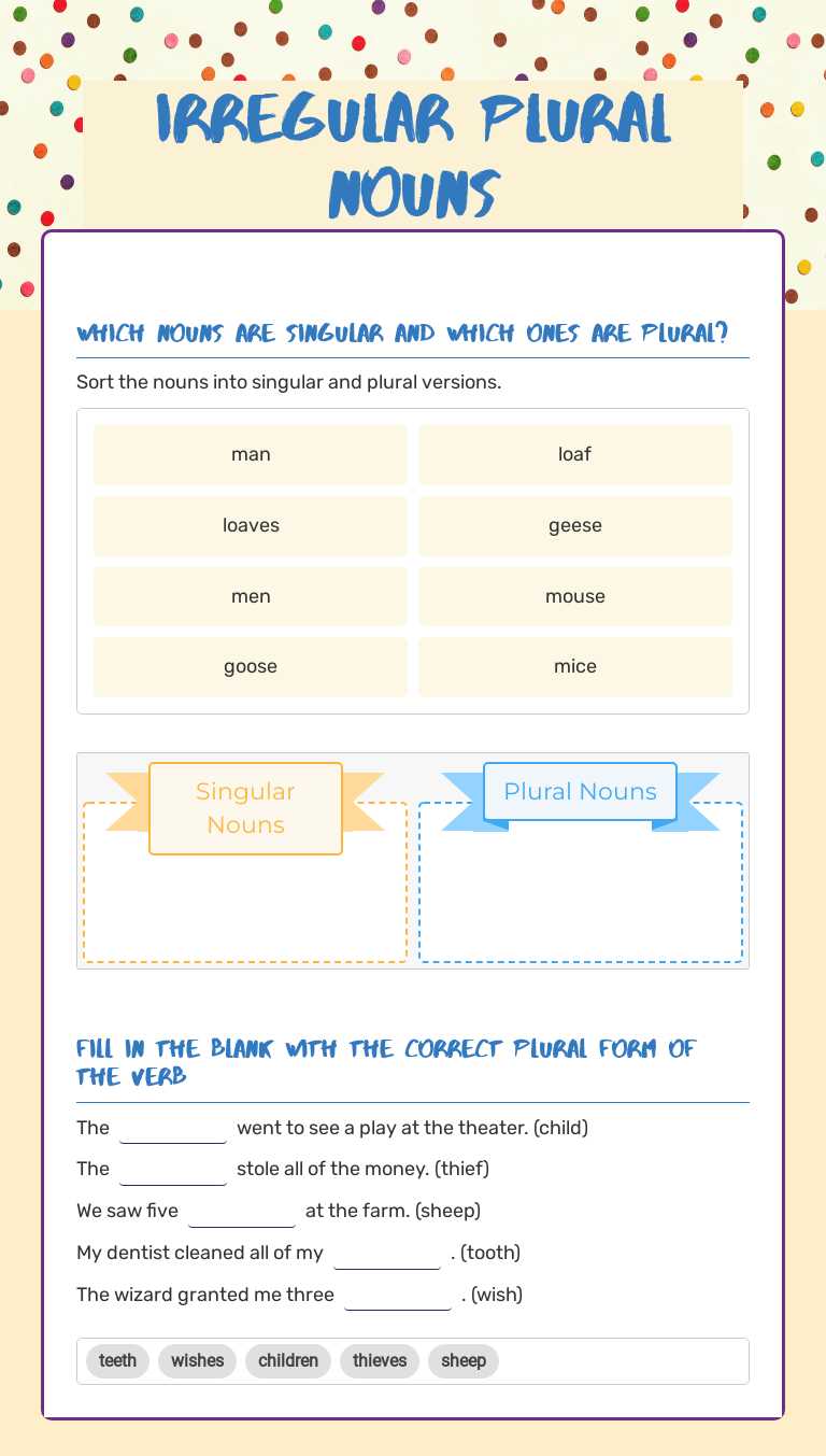 Irregular Plural Nouns by Jill Maynard | Interactive Worksheet | Wizer.me