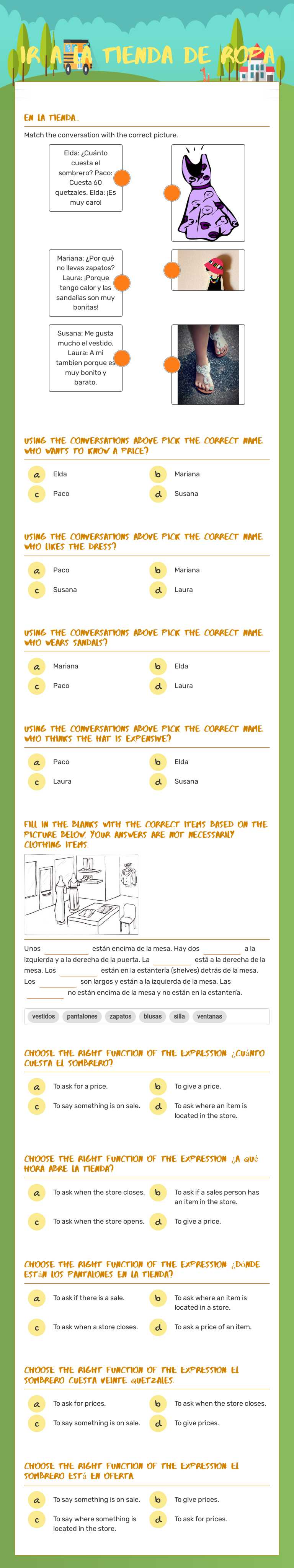 Ir a la tienda de ropa by Leonilde Shek | Interactive Worksheet | Wizer.me