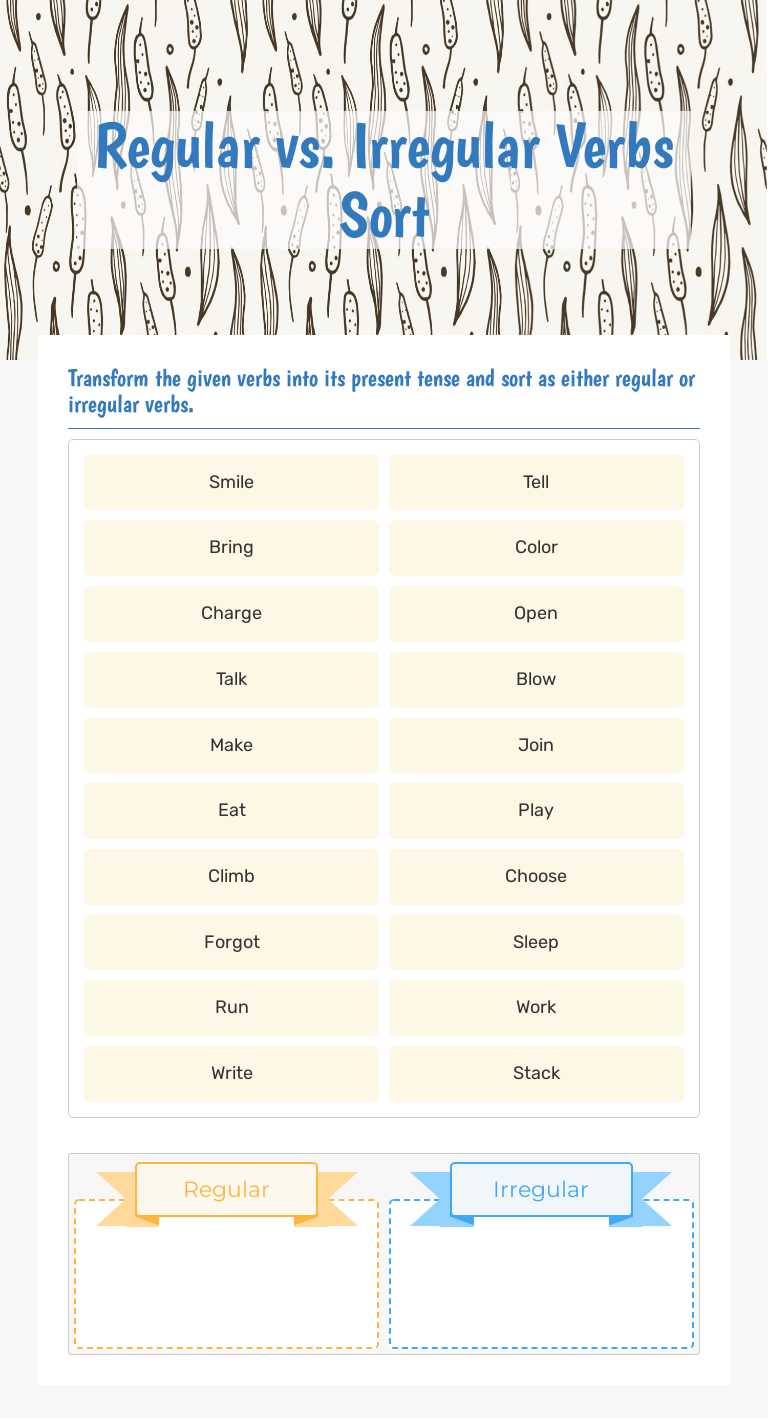 Regular vs. Irregular Verbs Sort by Laureen rhea Soriano | Interactive ...