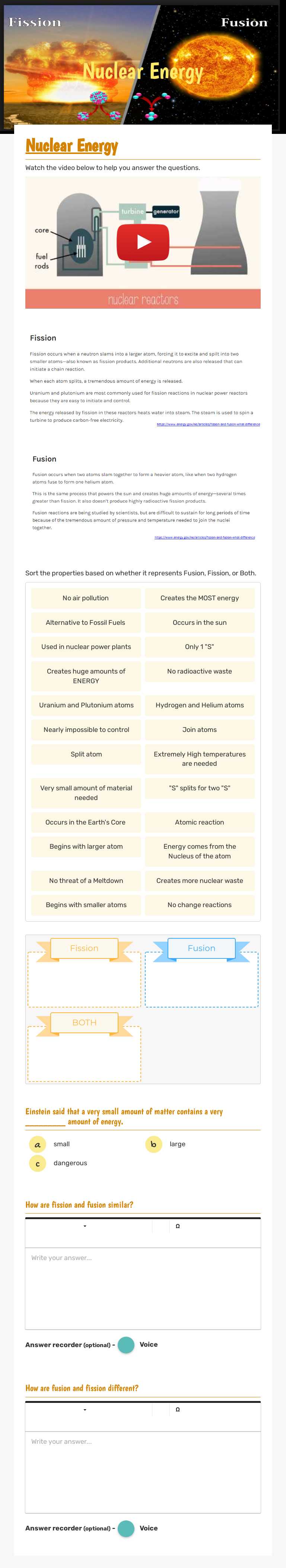 Nuclear Energy by Angel Wood | Interactive Worksheet | Wizer.me