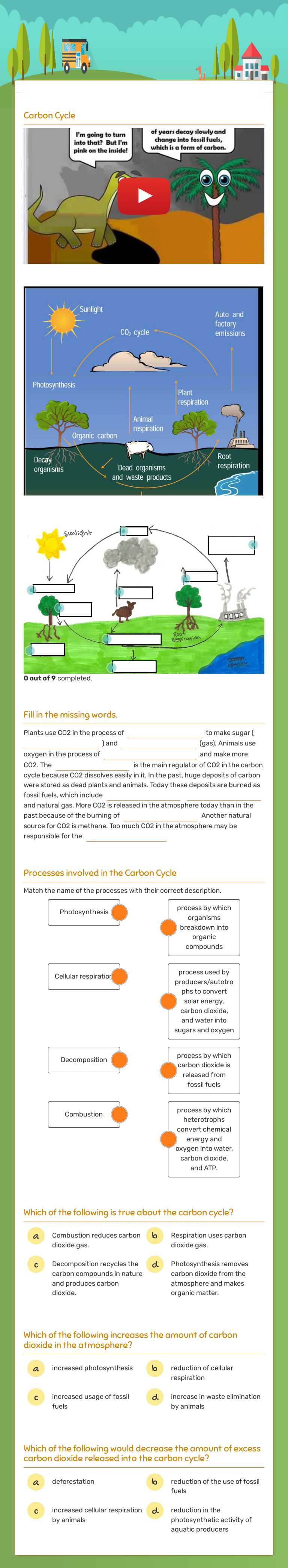 The Carbon Cycle by George Masten | Interactive Worksheet | Wizer.me