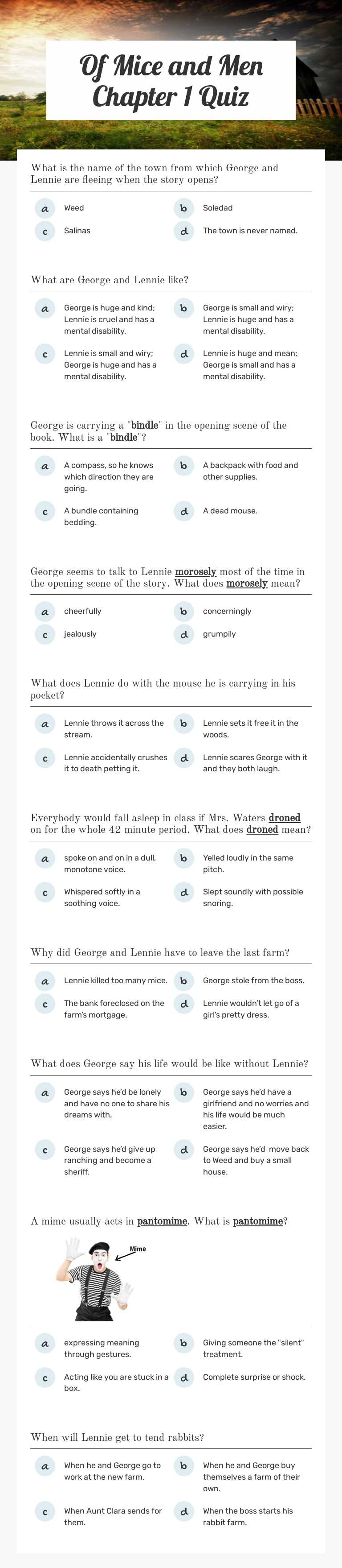 Of Mice and Men Chapter 1 Quiz by Kurt Wells | Interactive Worksheet ...