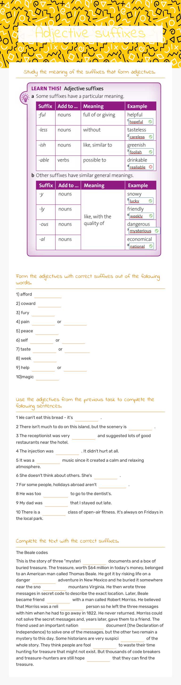 Adjective suffixes by Martina Terranova | Interactive Worksheet | Wizer.me