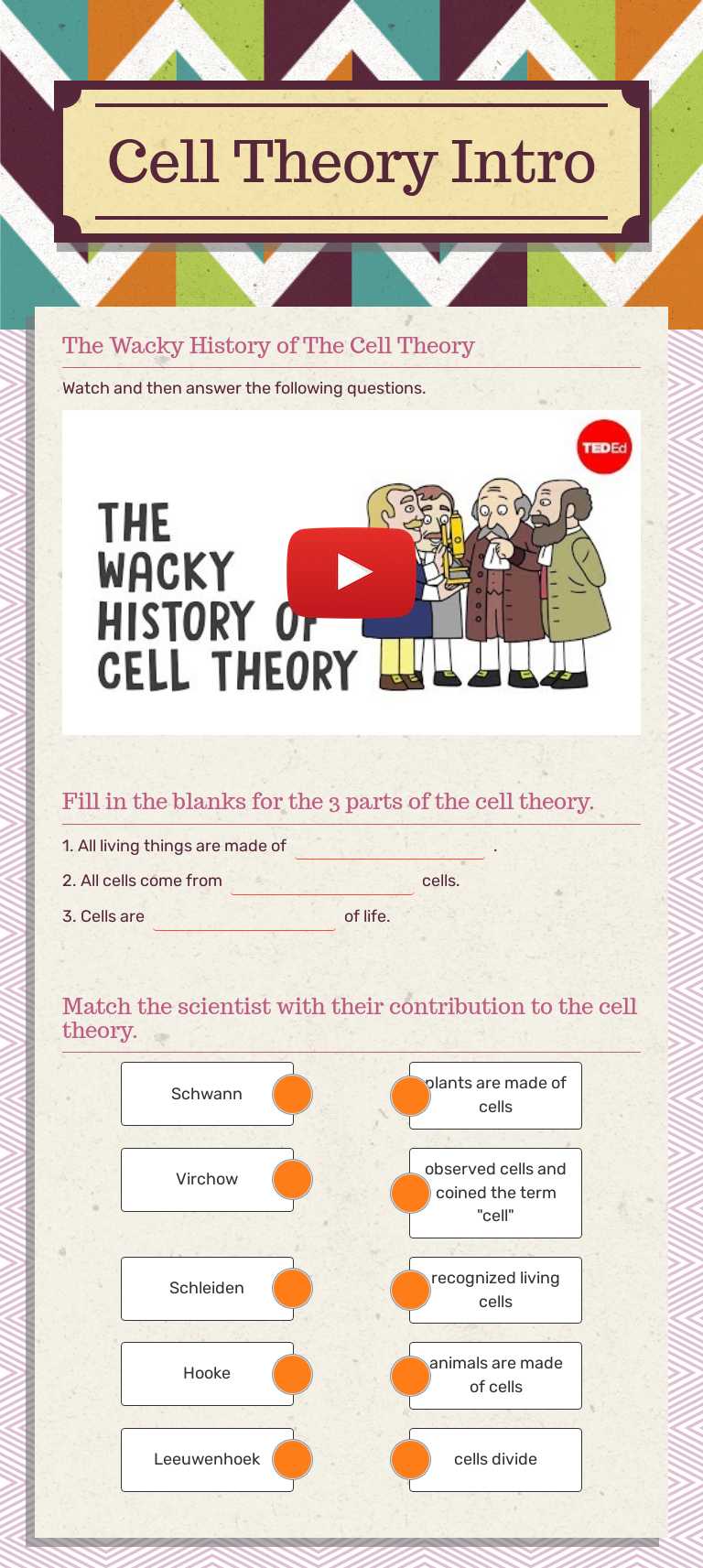 Cell Theory Intro by Natalie Johnson | Interactive Worksheet | Wizer.me