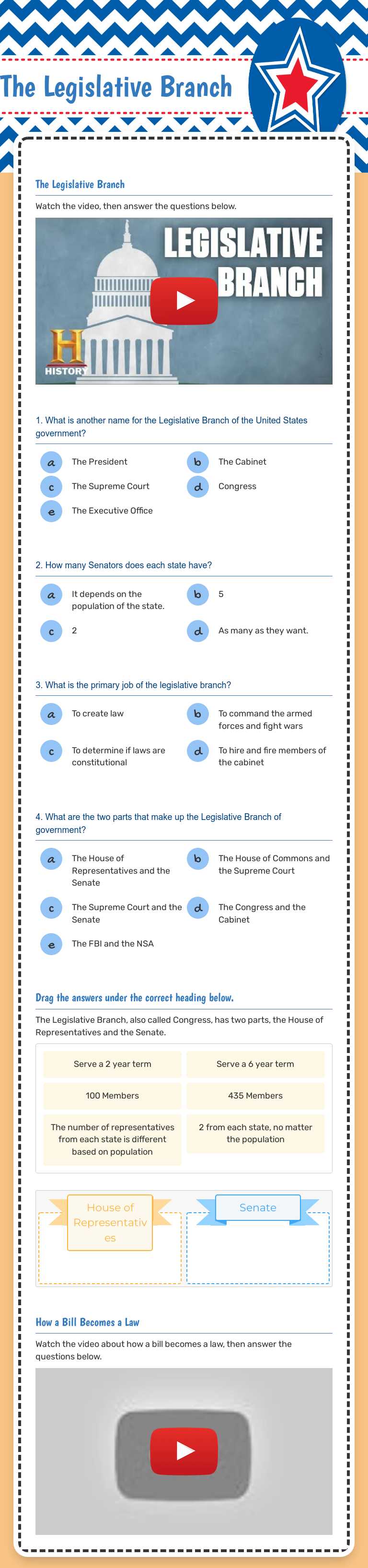 Explore the Legislative Branch, Congress, and its key roles in making ...