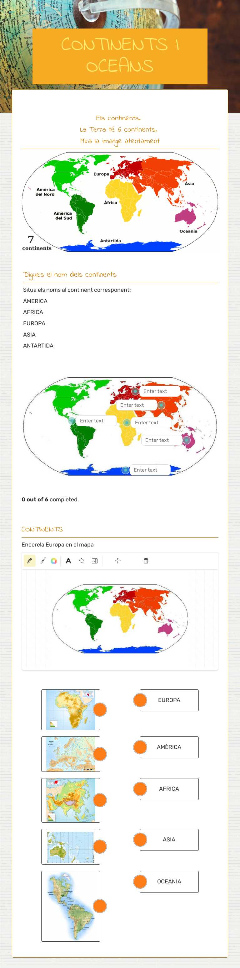 CONTINENTS I OCEANS by Maria Castella Haro PROF | Interactive Worksheet ...
