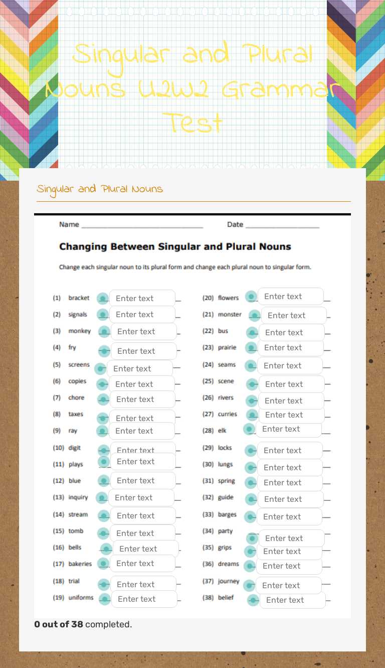 Singular and Plural Nouns U2W2 Grammar Test by Patricia Burroughs ...