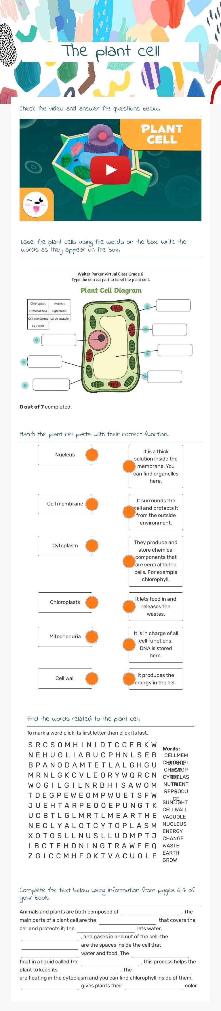 The plant cell by Elisamaría Jiménez Bonilla | Interactive Worksheet ...