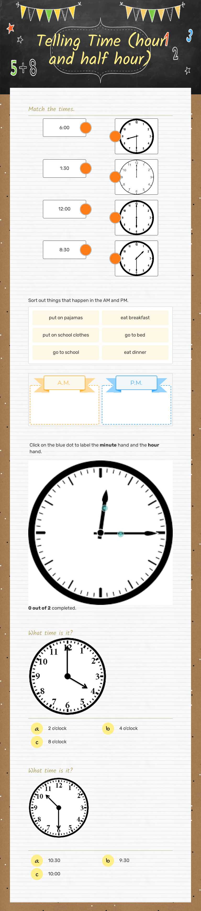 Telling Time (hour and half hour) by Rebecca Robinson | Interactive ...