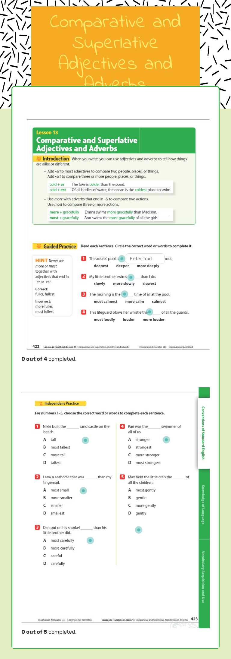 Comparative and Superlative Adjectives and Adverbs by Sharon Norris ...