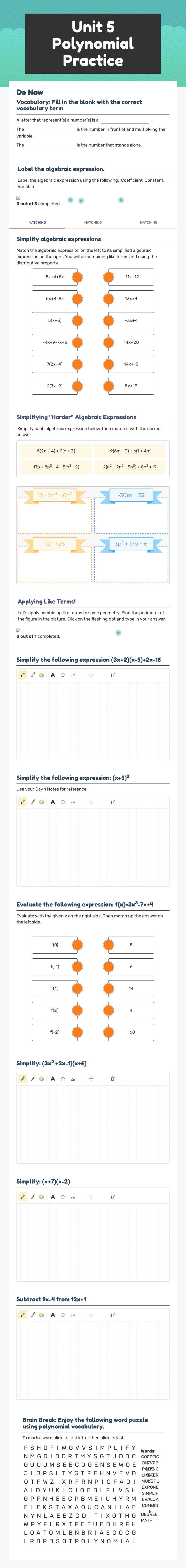 Master simplifying polynomial expressions with our practice worksheet ...