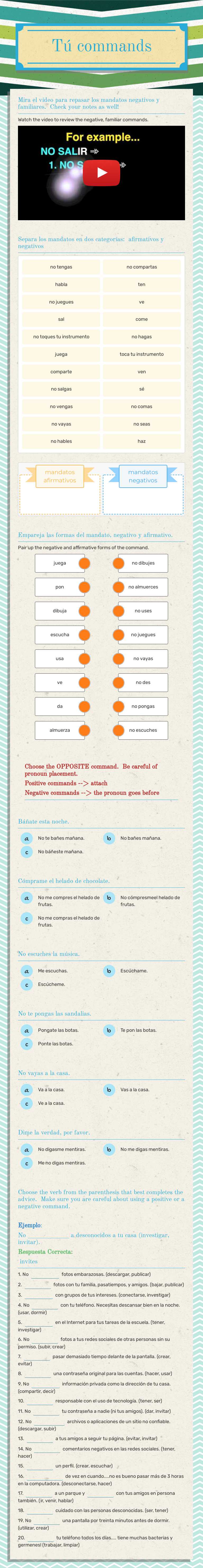 Master Spanish tú commands! Practice affirmative, negative, and pronoun ...